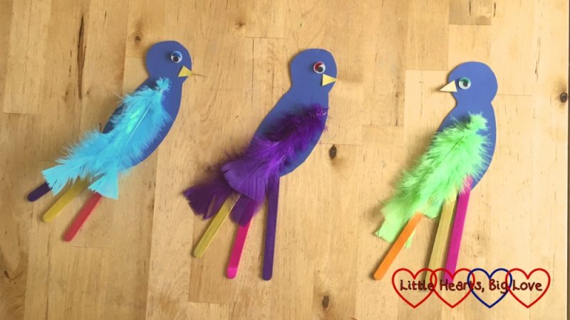 Simple craft stick parrots - Little Hearts, Big Love